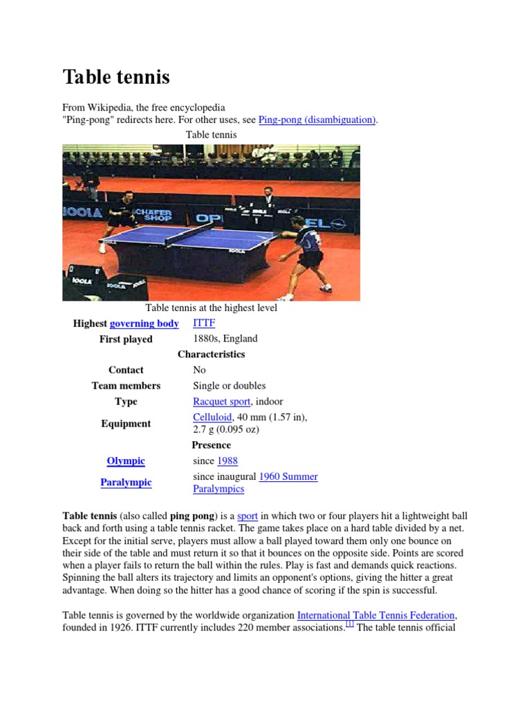 Table Tennis | PDF | Table Tennis | Racquet Sports