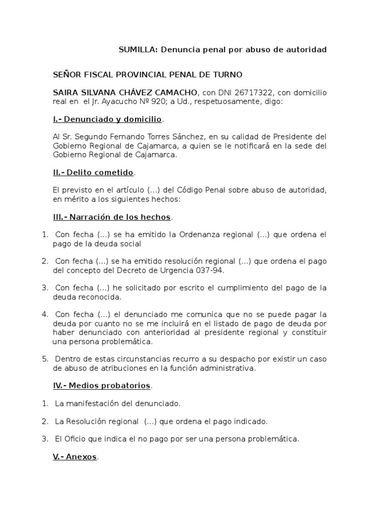 Modelo de Denuncia Penal