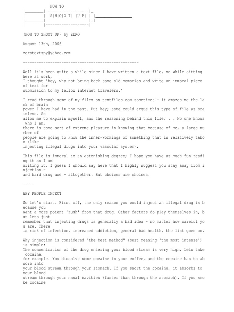 How To Shoot Up | PDF | Cocaine | Syringe
