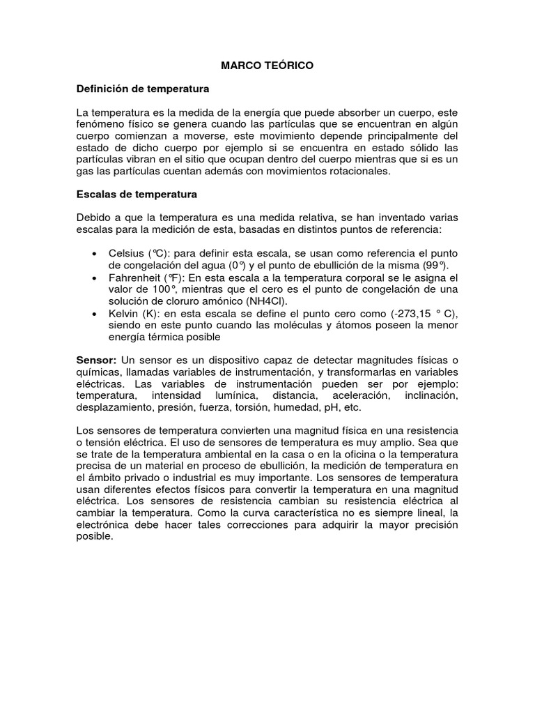 Sensor de Temperatura Marco Teorico | PDF | Arduino | Sensor