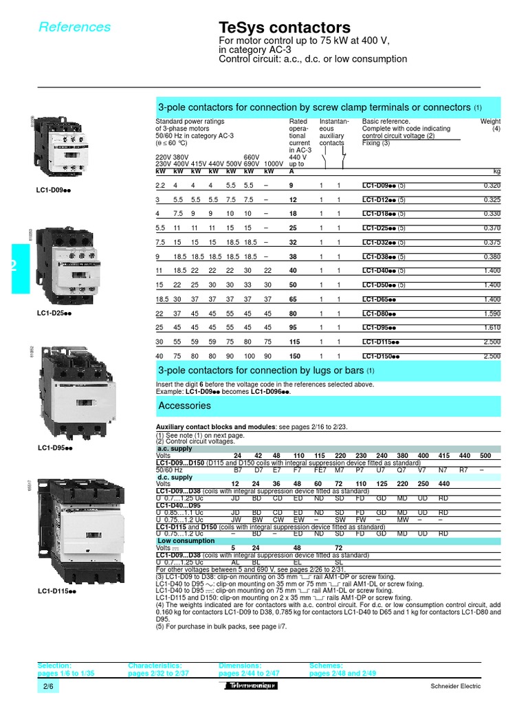 Schneider Lc1-d Series Contactor Datasheet | PDF | Alternating Current ...