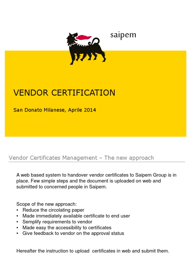 Instruction to Vendor Certificates Management | Password | World Wide ...