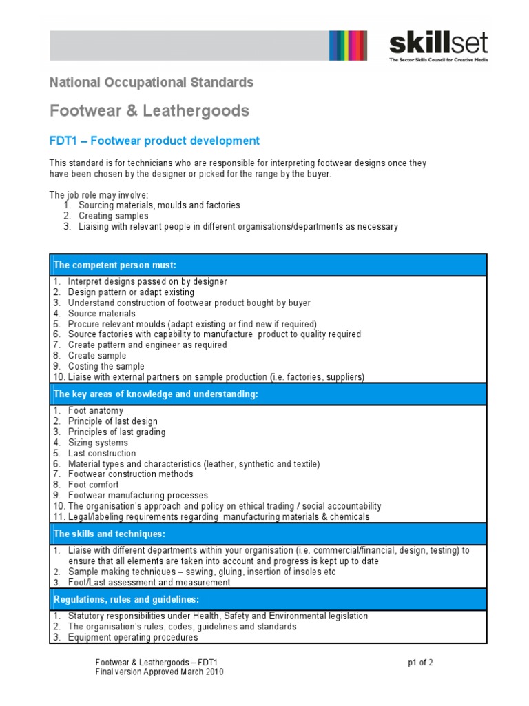 Footwear & Leathergoods: National Occupational Standards | PDF