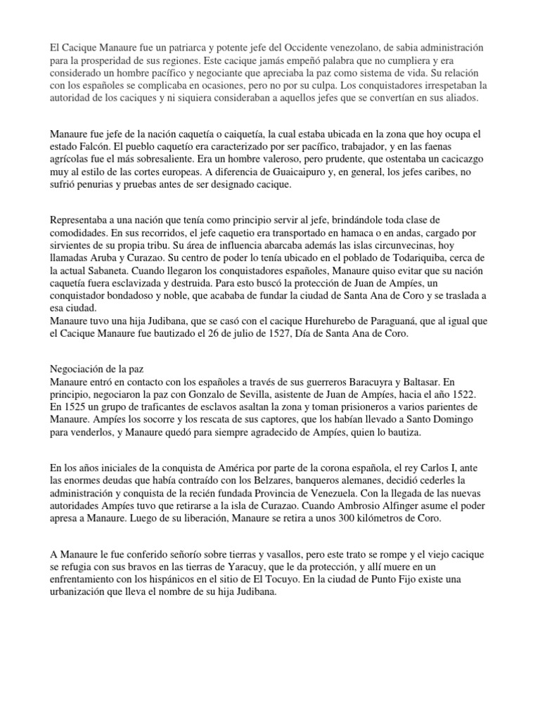 El Cacique Manaure Fue Un Patriarca y Potente Jefe Del Occidente ...