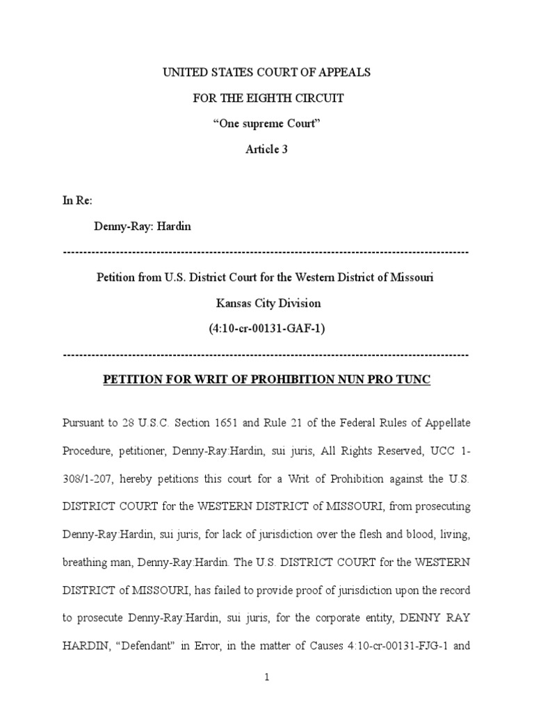 8th Circuit Petition For Writ of Prohibition | Download Free PDF | Continuance | Speedy Trial Act