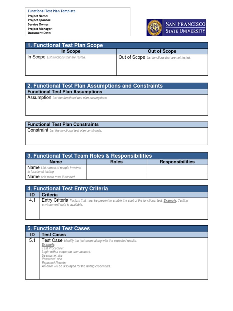 Functional Test Plan Template | PDF