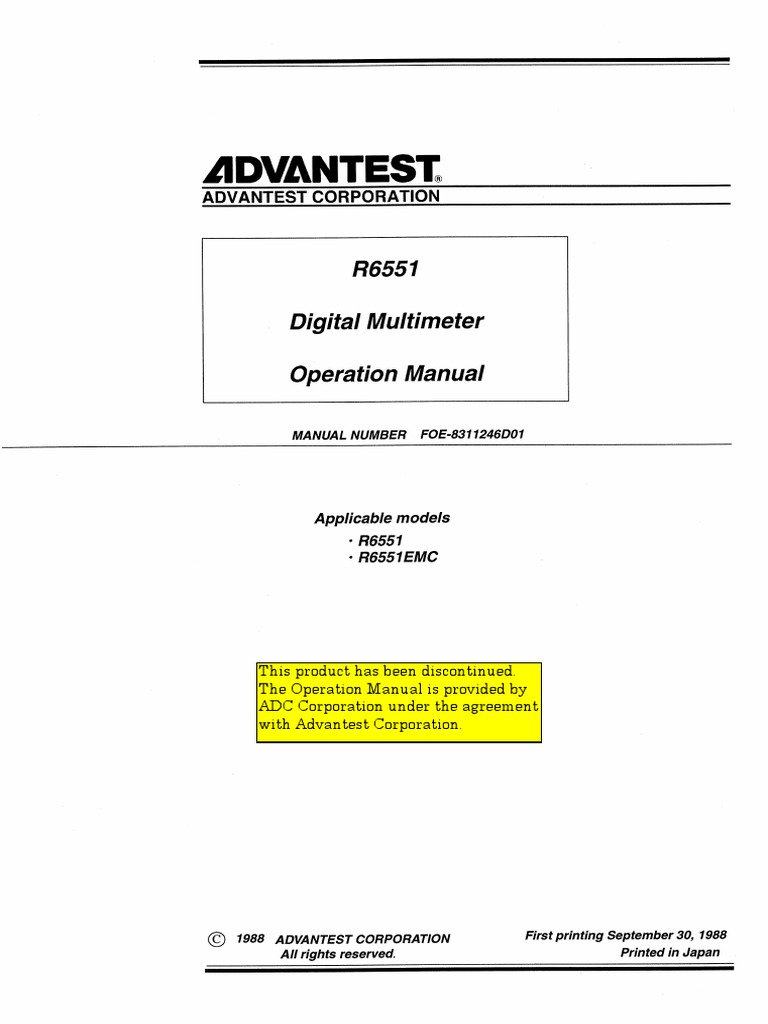 Advantest R6551 Digital Multimeter Operation Manual | PDF