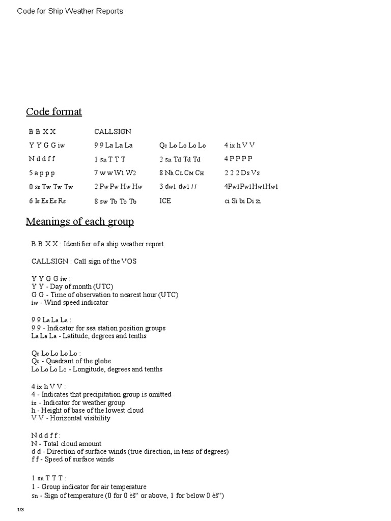 Code For Ship Weather Reports | PDF | Atmospheric Pressure | Cloud
