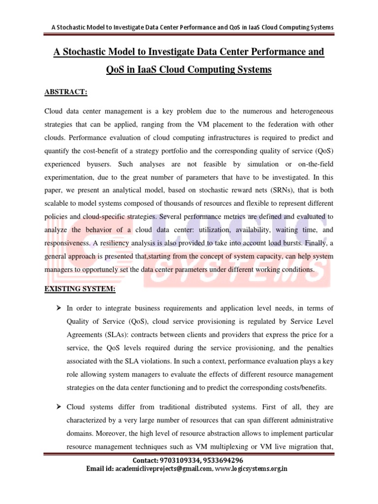 A Stochastic Model To Investigate Data Center Performance and QoS in IaaS Cloud Computing ...