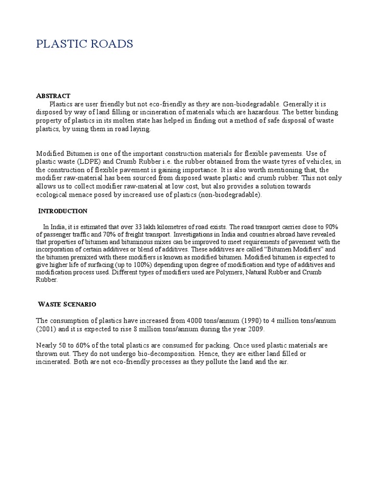 Plastic Use in Roads Construction | PDF | Asphalt | Plastic