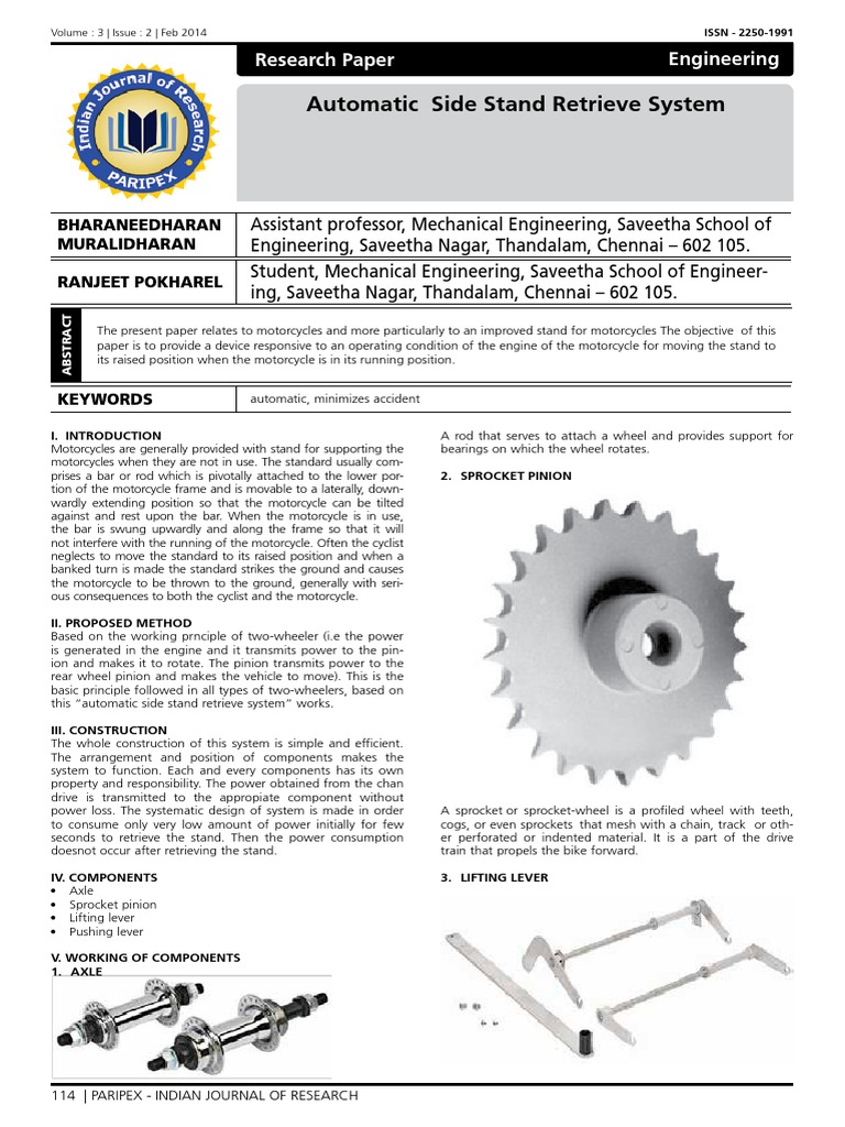 Automatic Side Stand | PDF | Wheeled Vehicles | Vehicle Technology