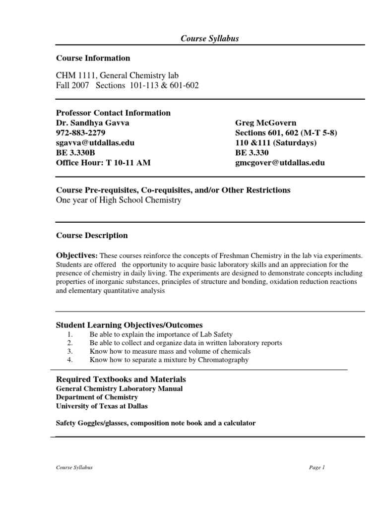 UT Dallas Syllabus For Chem1111.602.07f Taught by Greg Mcgovern ...