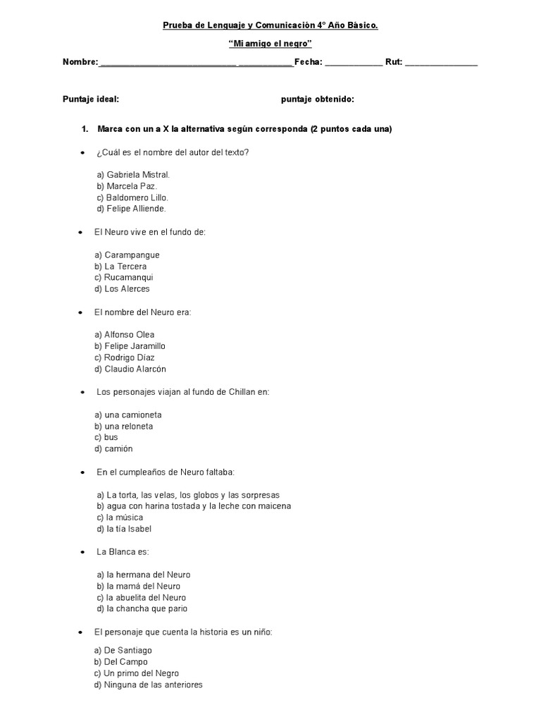 Prueba de "Mi amigo el negro" | PDF | Ocio