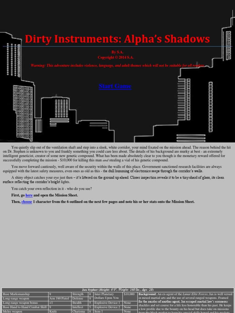 Dirty Instruments Gamebook | PDF | Robot | Robotics