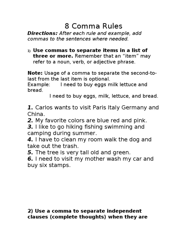 8 Comma Rules | PDF | Comma | Sentence (Linguistics)