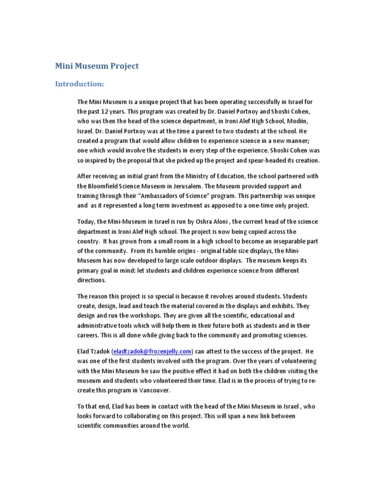 Mini Museum Project Proposal | PDF | Museum | Volunteering