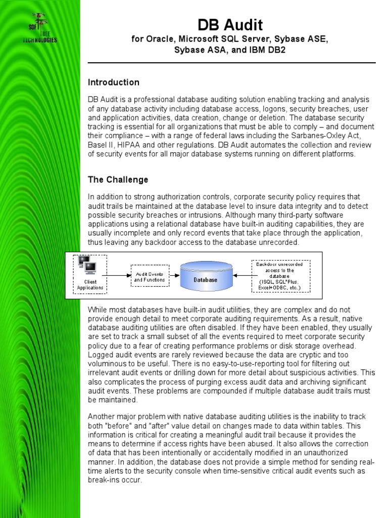 DB Audit: For Oracle, Microsoft SQL Server, Sybase ASE, Sybase ASA, and IBM DB2 | PDF | Oracle ...