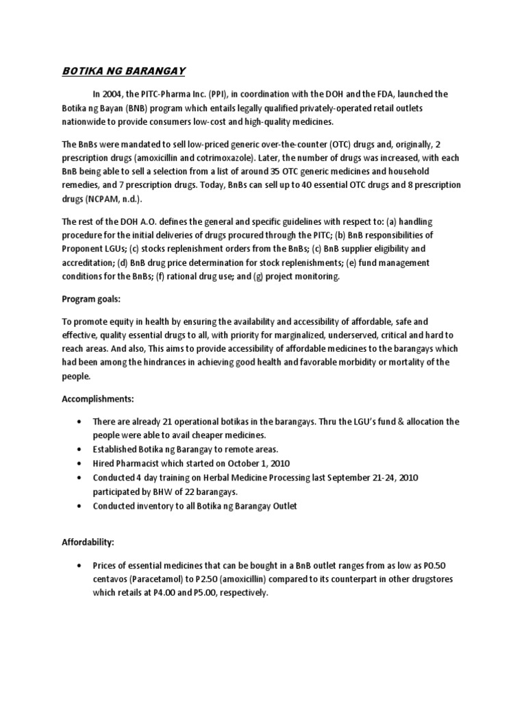Botika Ng Barangay | Pharmaceutical Drug | Public Health