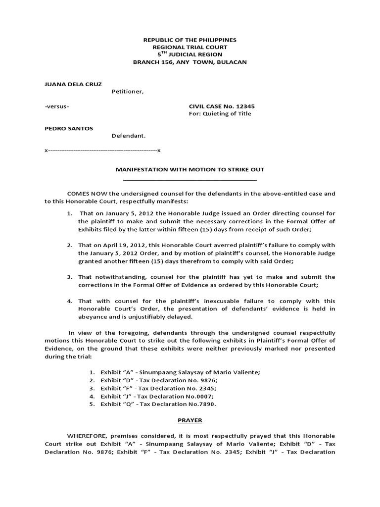 Motion To Strike Out Sample | PDF | Government | Public Law