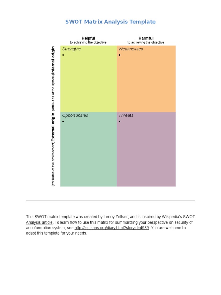 SWOT Matrix Analysis Template: Strengths Weaknesses | PDF | Technology ...