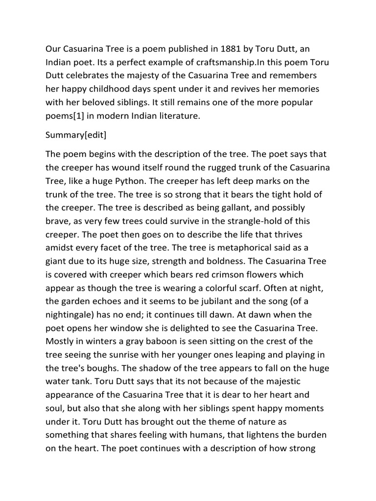 Our Casuarina Tree Is A Poem Published in 1881 by Toru Dutt | PDF | Poetry