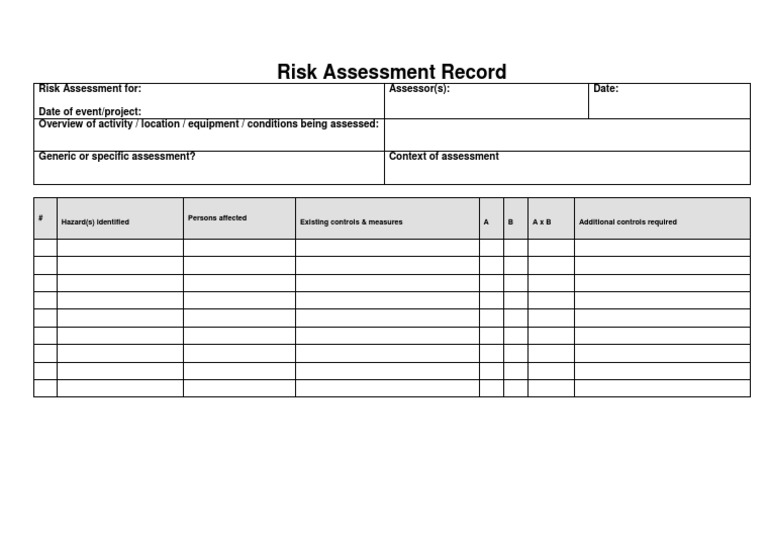Risk Assessment Record Template | PDF