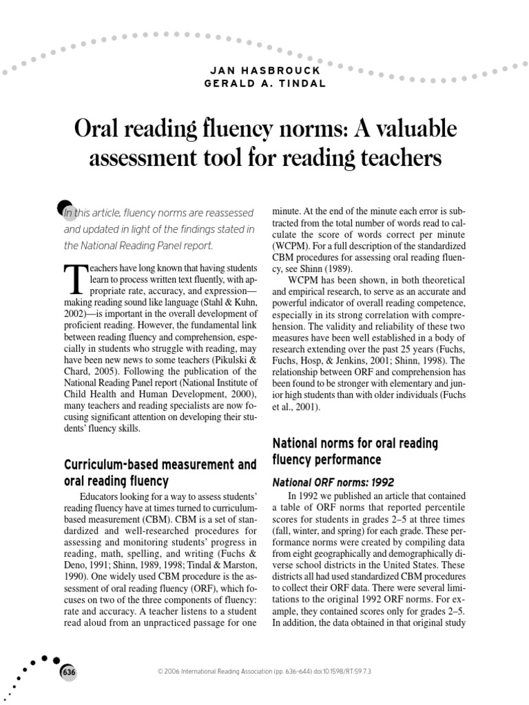 Oral Reading Fluency Norms | PDF | Educational Assessment | Reading ...