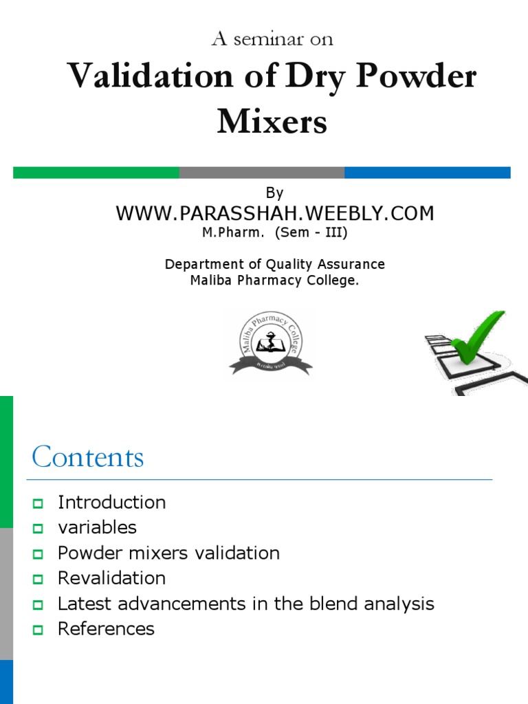 Validation of Dry Powder Mixer | PDF | Specification (Technical ...