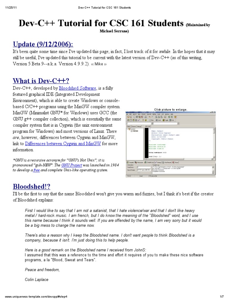 Dev-C++ Tutorial For CSC 161 Students: Update (9/12/2006) | PDF ...