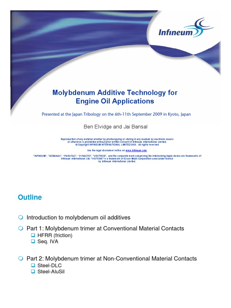 Molybdenum Additive Technology For Engine Oil Applications - Japan ...