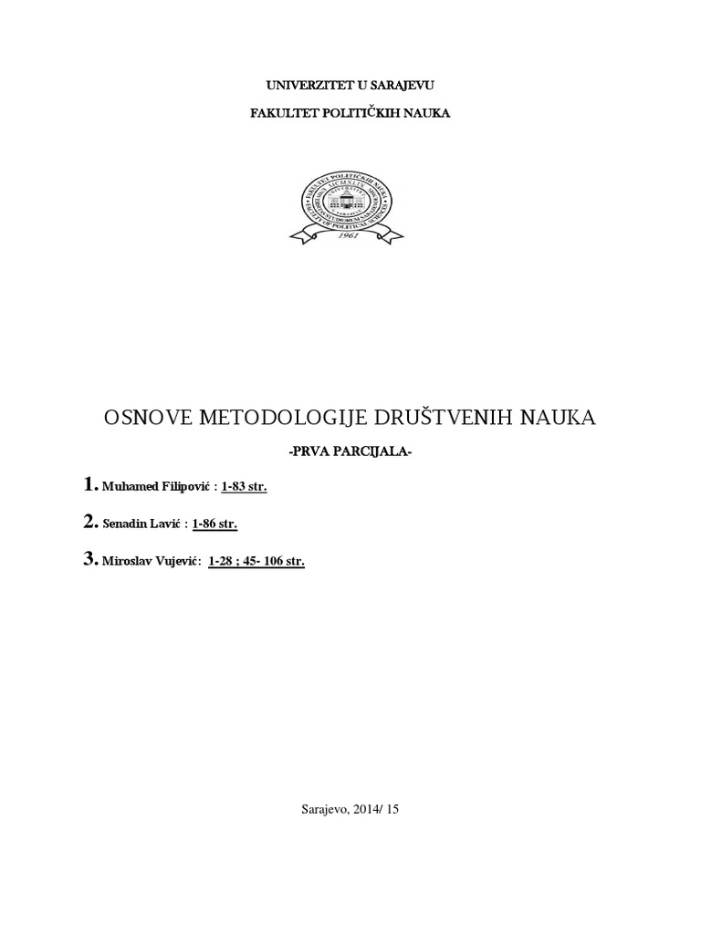 METODOLOGIJA Skripta Prva Parcijala | PDF