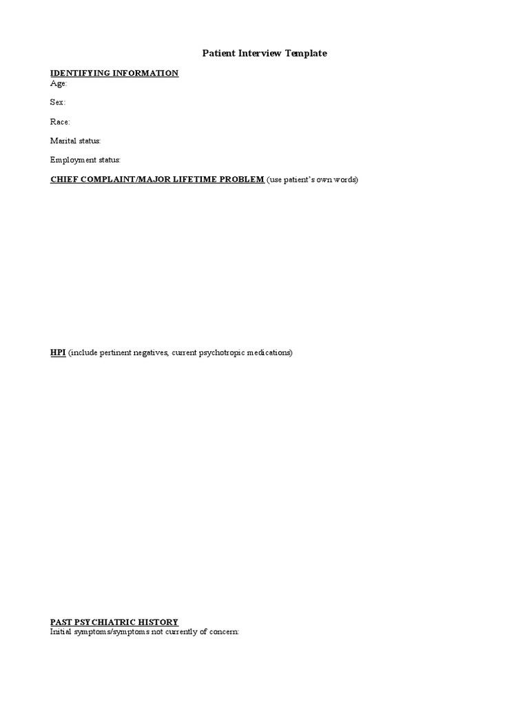 Patient Interview Template | PDF | Substance Abuse | Psychiatry