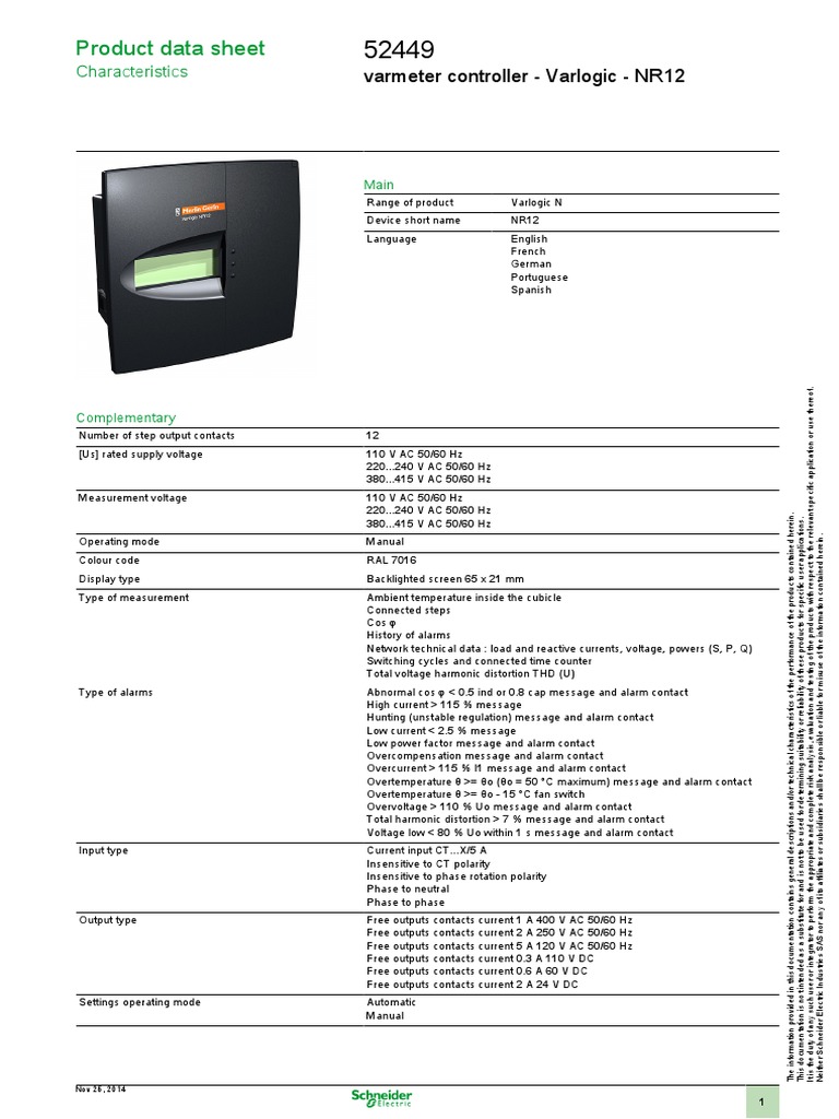 Datasheet Varlogic NR12 | PDF | Electrical Components | Manufactured Goods