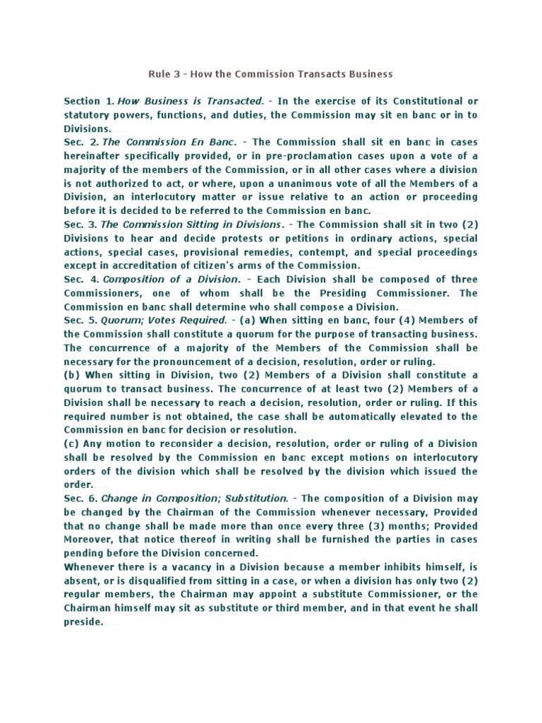Commission Business Transaction Rules | PDF | En Banc | Quorum