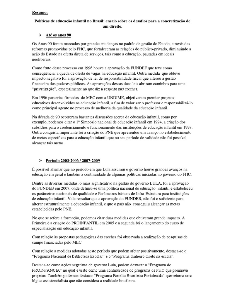Resumo - Ensaio Sobre Os Desafios para A Concretização de Um Direito ...
