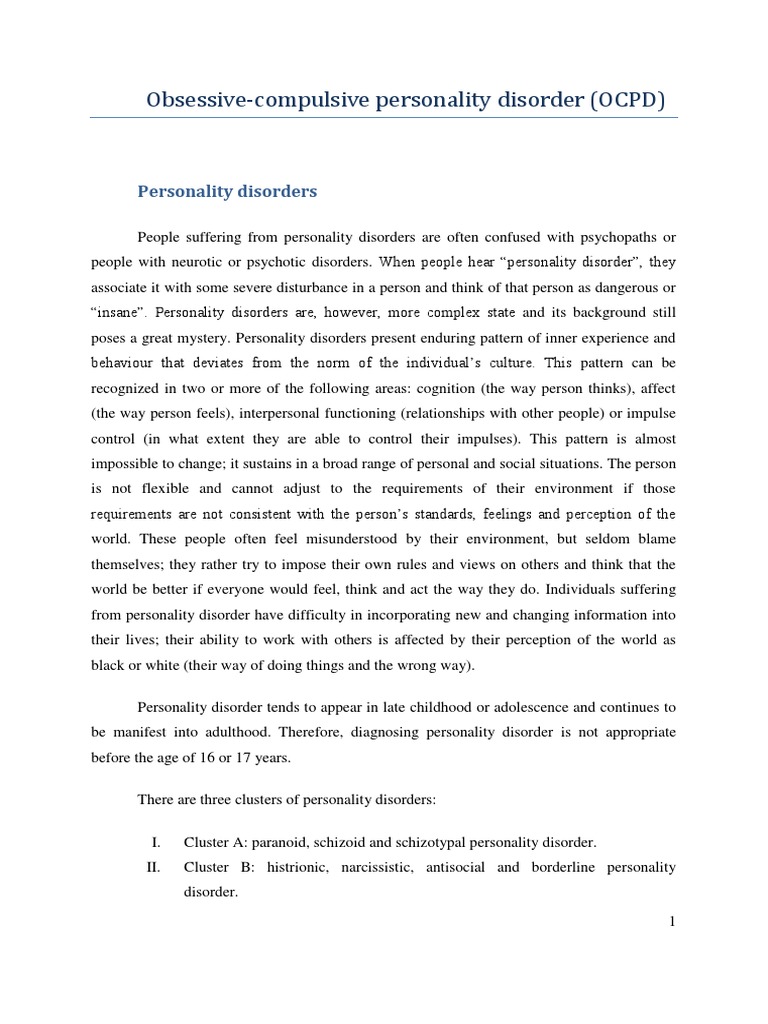 OCPD Final | PDF | Obsessive–Compulsive Disorder | Personality Disorder