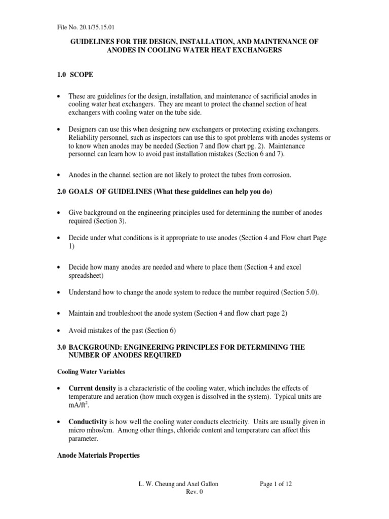 Anode Guidelines for Heat Exchangers | PDF | Corrosion | Anode