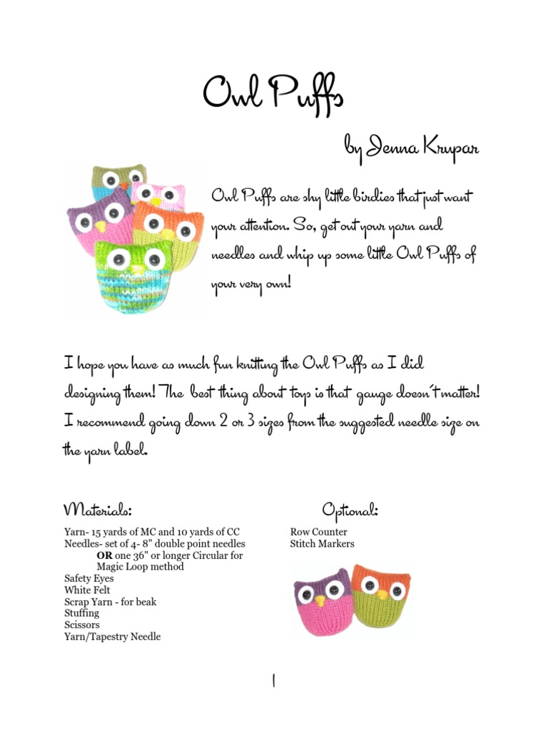 Owl Puffs Knitting Pattern | PDF