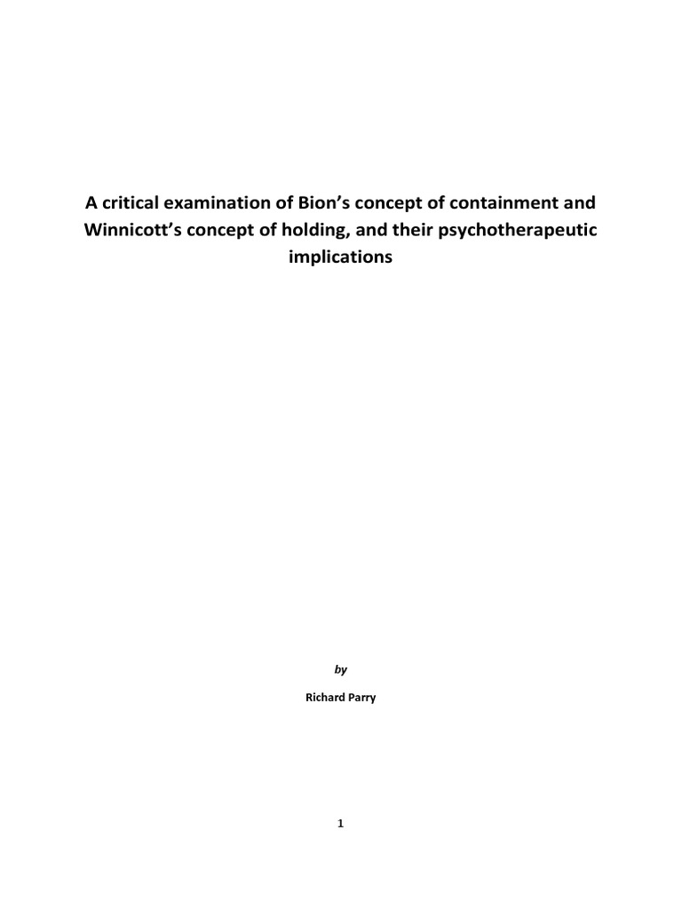 Bion vs. Winnicott: Containment and Holding | PDF | Id | Psychoanalysis