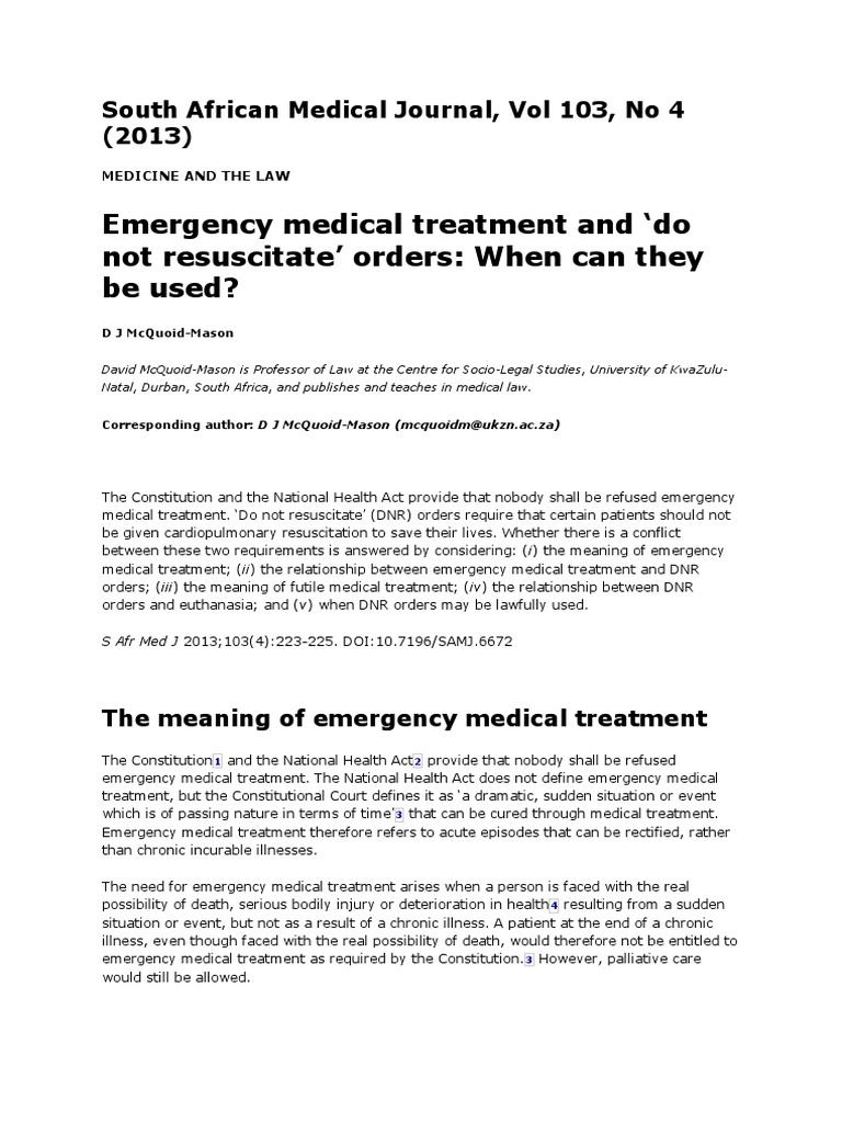 South African Medical Journal - DNAR | PDF | Professional Ethics ...