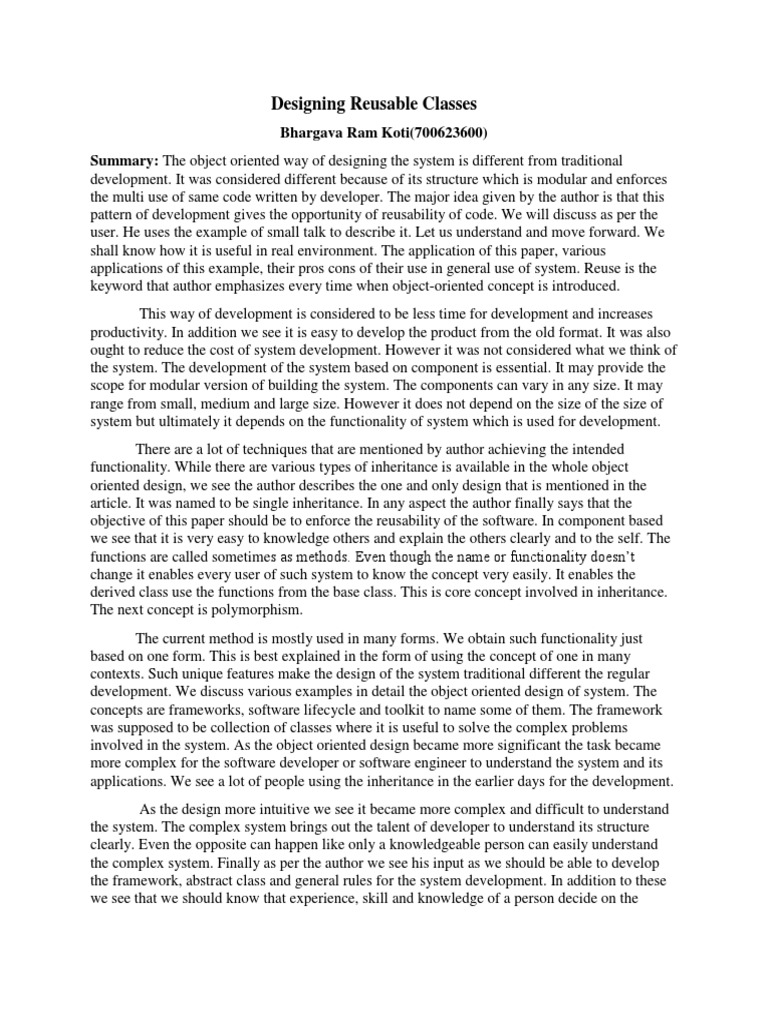 Designing Reusable Classes | PDF | Class (Computer Programming) | Inheritance (Object Oriented ...