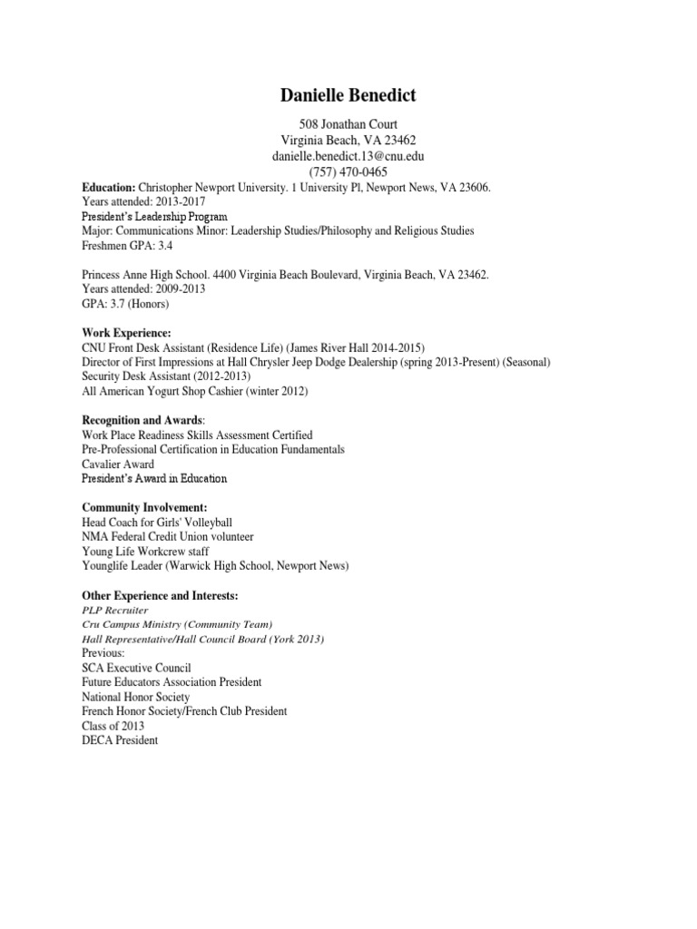 Danielle Benedict Resume | PDF