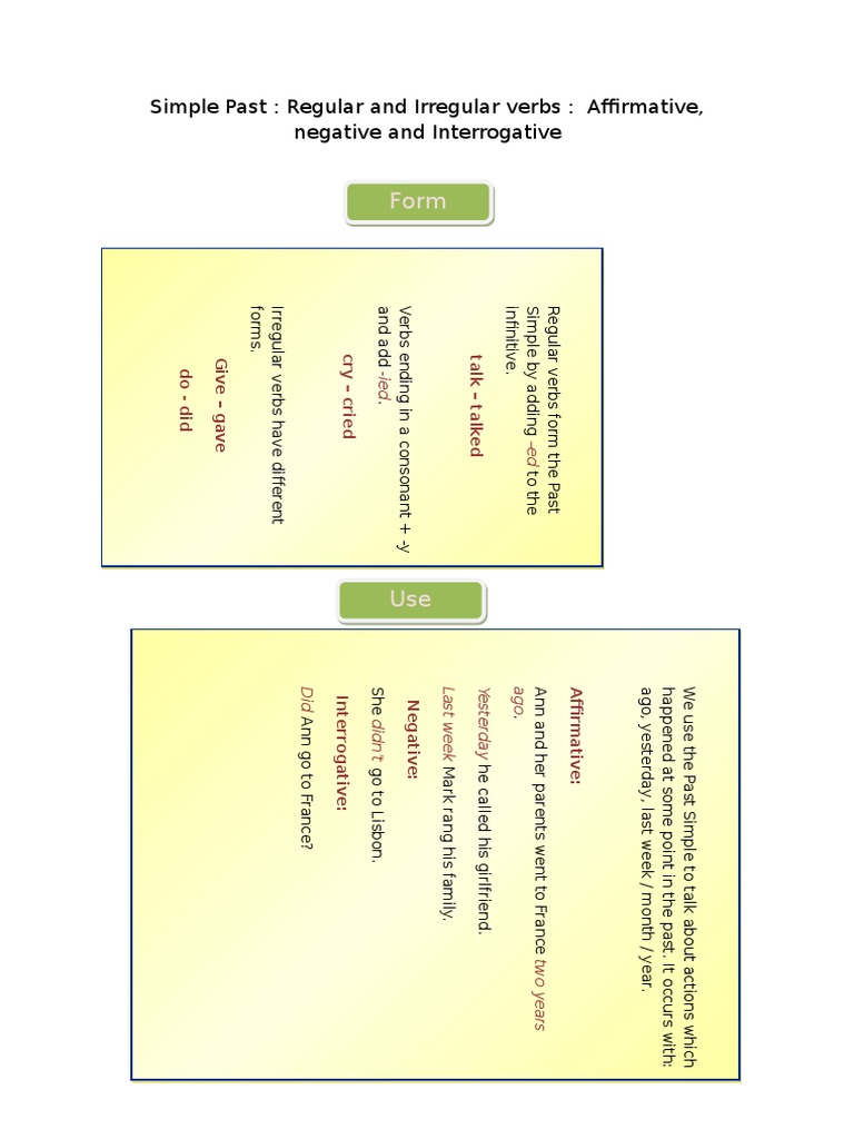 Simple Past: Regular and Irregular Verbs: Affirmative, Negative and ...