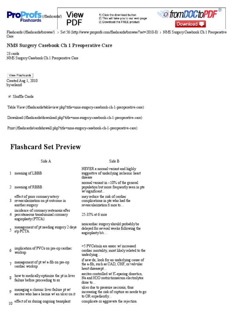 NMS Surgery Casebook CH 1 Preoperative Care Flashcards - ProProfs | PDF ...