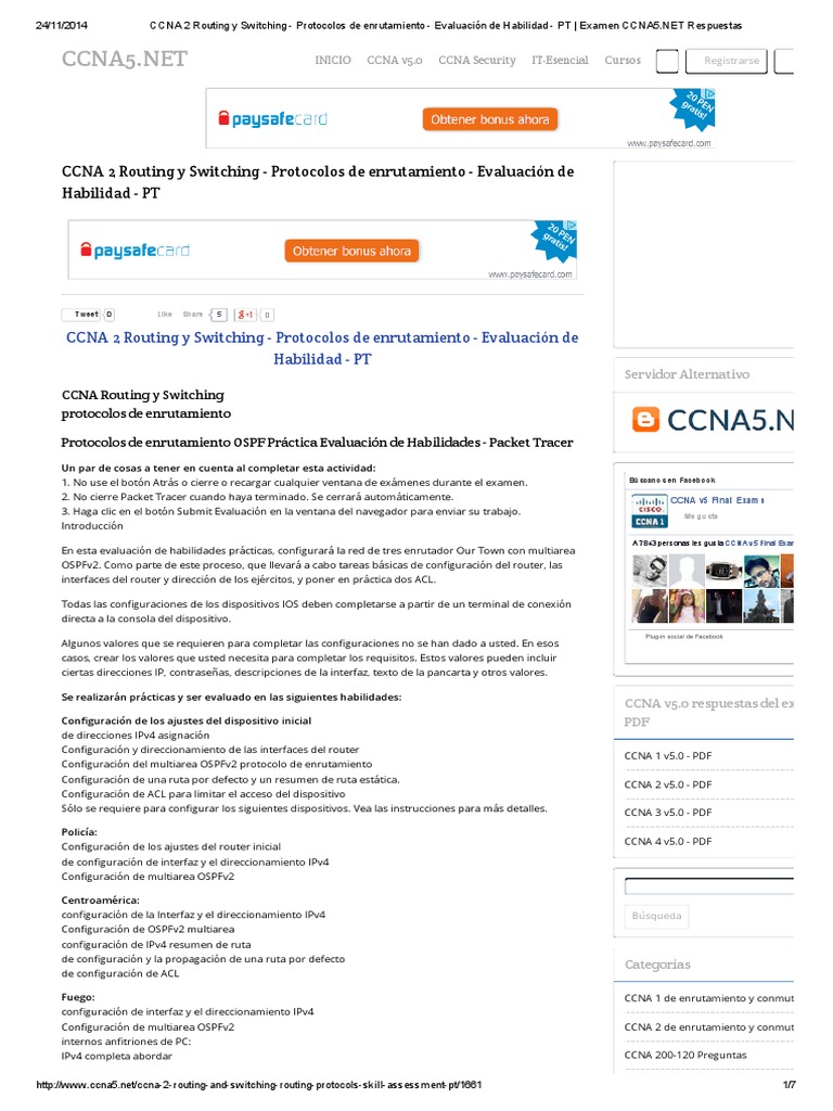 CCNA 2 Routing y Switching - Protocolos de Enrutamiento - Evaluación de ...