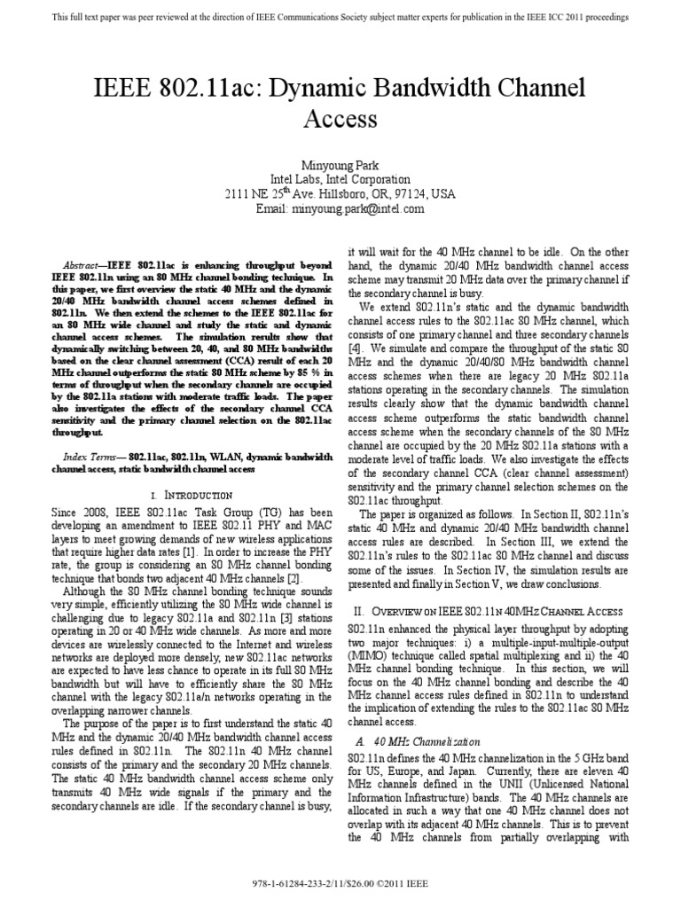 IEEE 802.11ac Dynamic Bandwidth Channel | PDF | Ieee 802.11 | Bandwidth ...