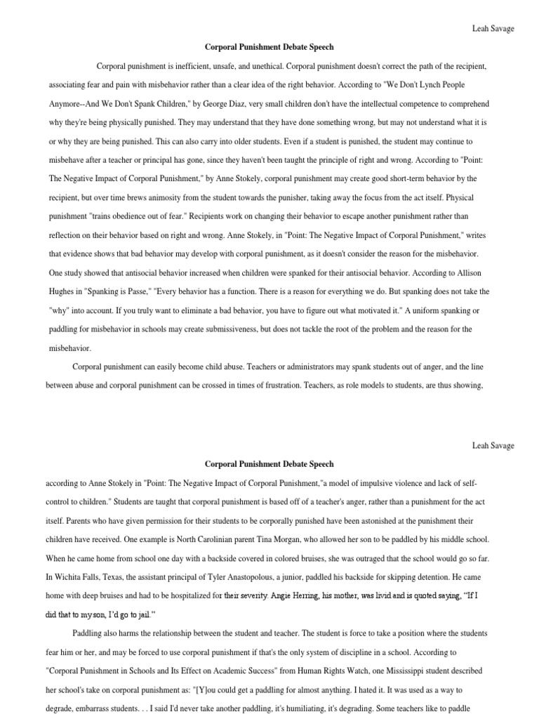 Speech Corporal Punishment Debate | PDF | Spanking | Punishments