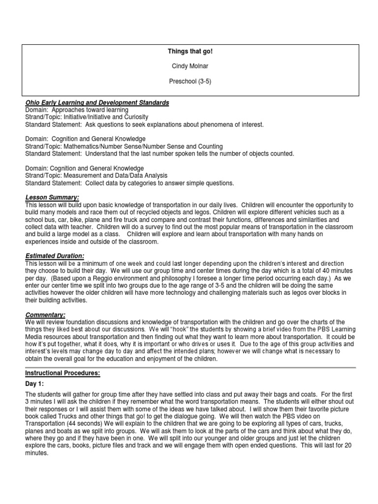 Things That Go!: Ohio Early Learning and Development Standards ...