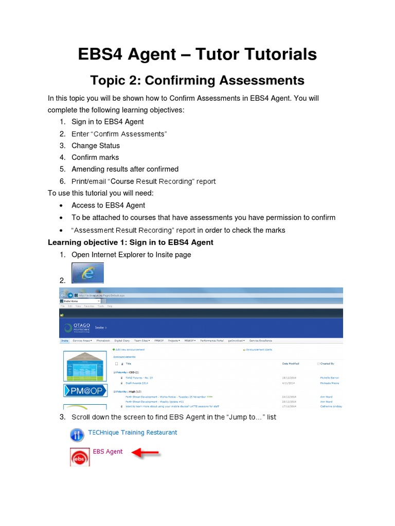 EBS4 Agent: Confirming Assessments Guide | PDF | Email | Login