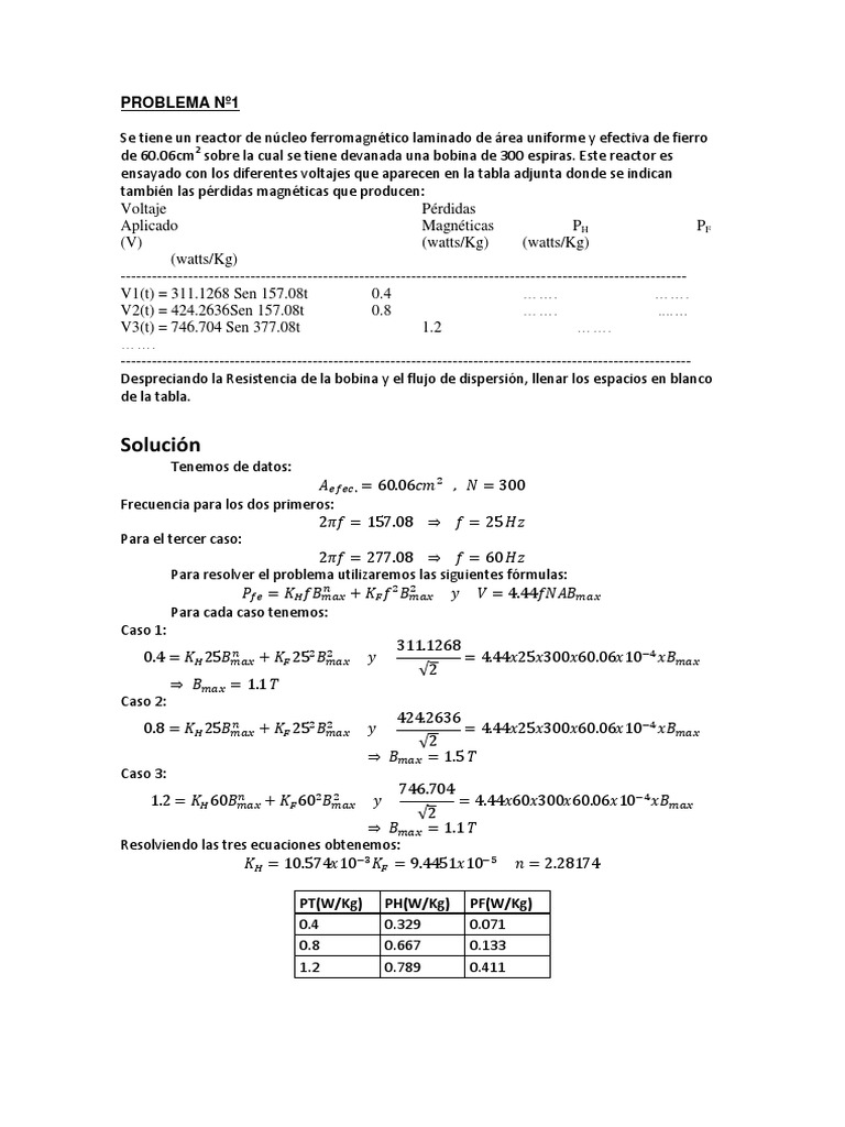 Problemas Resueltos de Maquinas Electricas ML 202 para El Parcial | PDF | Transformador | Inductor